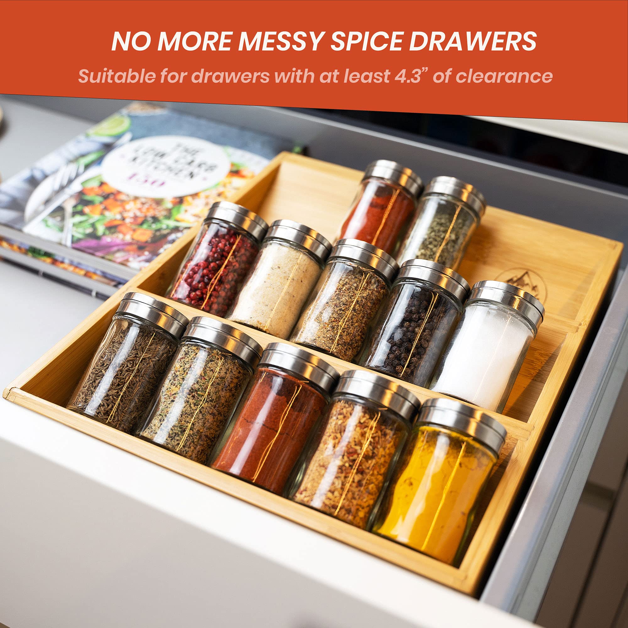 Pinnacle Cookery Bamboo Spice Rack Organizer For Countertop β Eco Friendly Seasoning Organizer 3-Tier Spice Shelf β Space Saving Wooden Spice Rack
