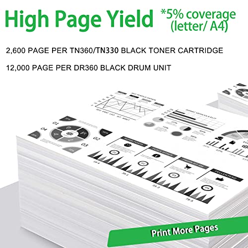 greencycle (3 Toner,1 Drum Compatible Toner Cartridge and Drum Unit Replacement for TN360 TN330 DR360 DR-360 High Yield Compatible with Brother HL-2170w HL-2140 MFC-7340 MFC-7340 DCP-7040 Printer