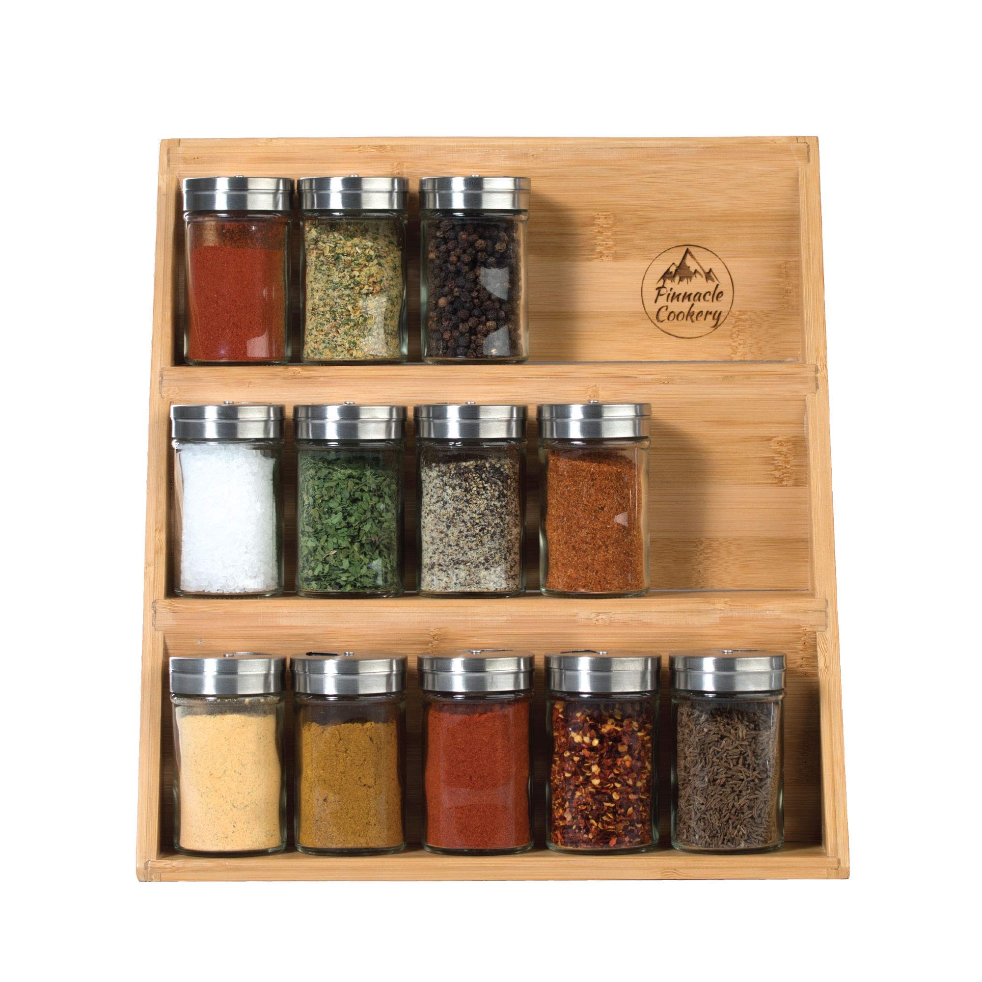 Pinnacle Cookery Bamboo Spice Rack Organizer For Countertop β Eco Friendly Seasoning Organizer 3-Tier Spice Shelf β Space Saving Wooden Spice Rack