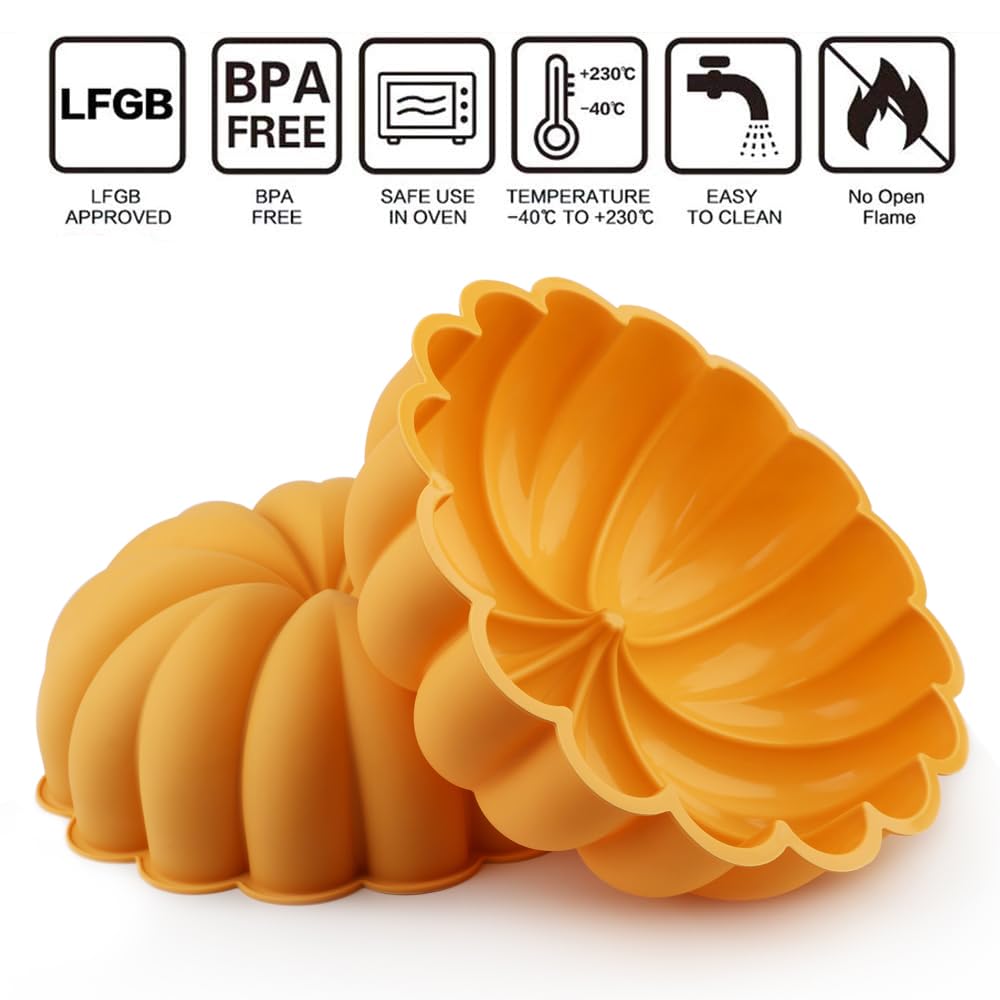 AILEHOPY Large 9 Inch Cake Pan Silicone Mold -Halloween Pumpkin Shaped Cake Mold Baking for Cake, Brownie, Toast with Thanksgiving Christmas Cake Mold