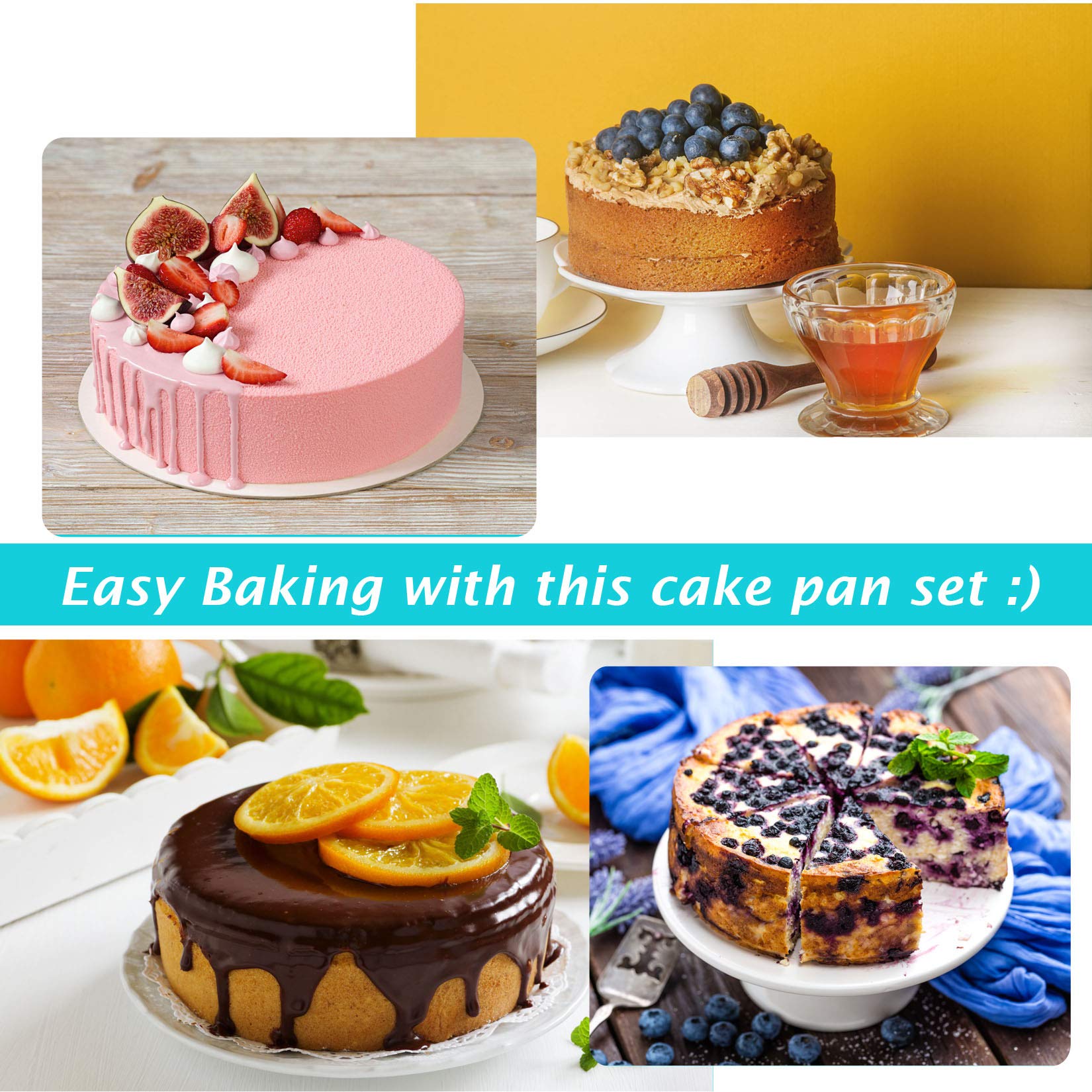 9½-inch Round Cake Pan, P&P CHEF Stainless Steel Bakeware Cake Pan, Easy Releasing & Cleaning, Oven & Dishwasher Safe, Round/Sliver