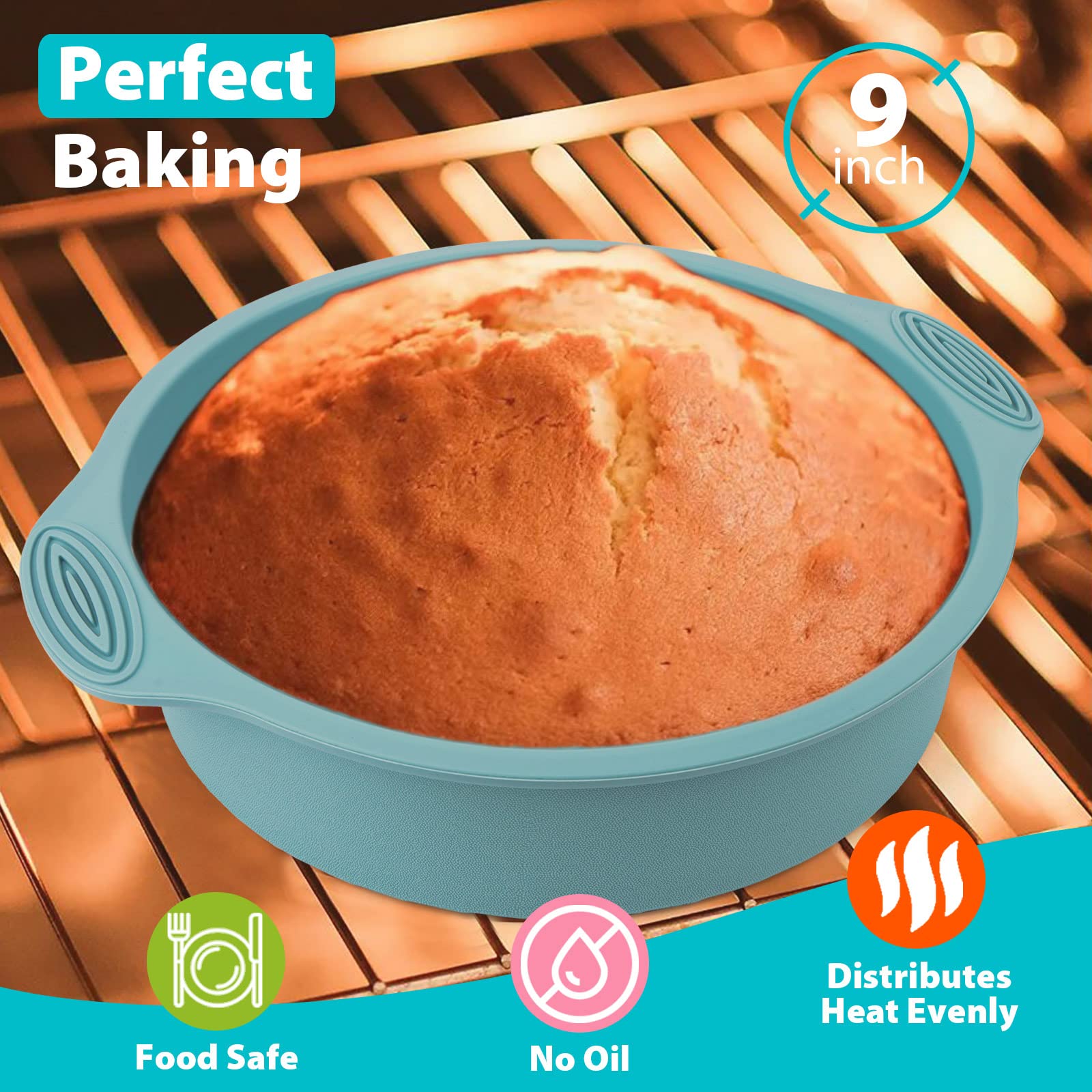 Luckypai 9 Inch Silicone Round Cake Pans, BPA Free, Nonstick, Heat Resistant, Easy to Clean, Perfect for Baking Cakes, Cheesecakes, Rainbow Cakes, Chocolate Cakes, and More