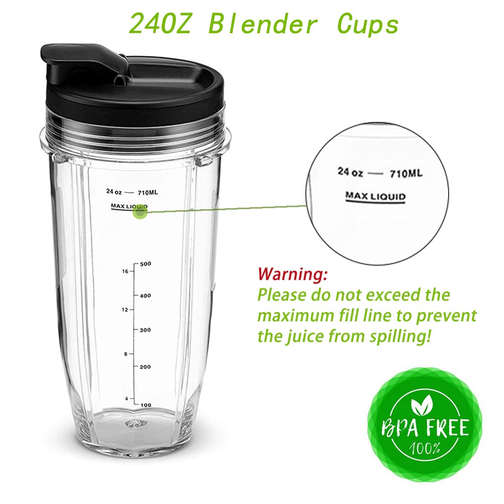 2 Pack 24 OZ Replacement Blender Cups with Lid for Ninja Auto iQ BL480 BL482 BL642 NN102 BL682 BL450 BL2013