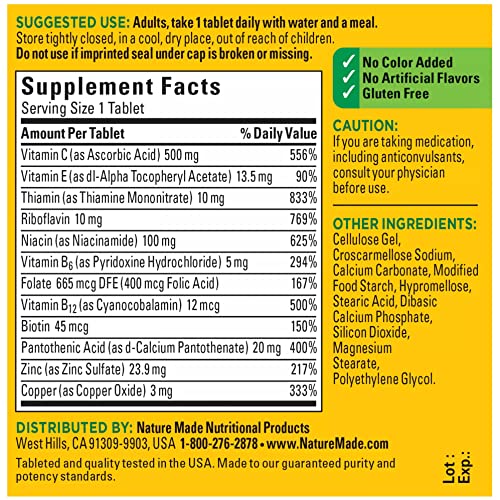 Nature Made Stress B Complex with Vitamin C and Zinc, Dietary Supplement for Immune Support, 75 Tablets, 75 Day Supply