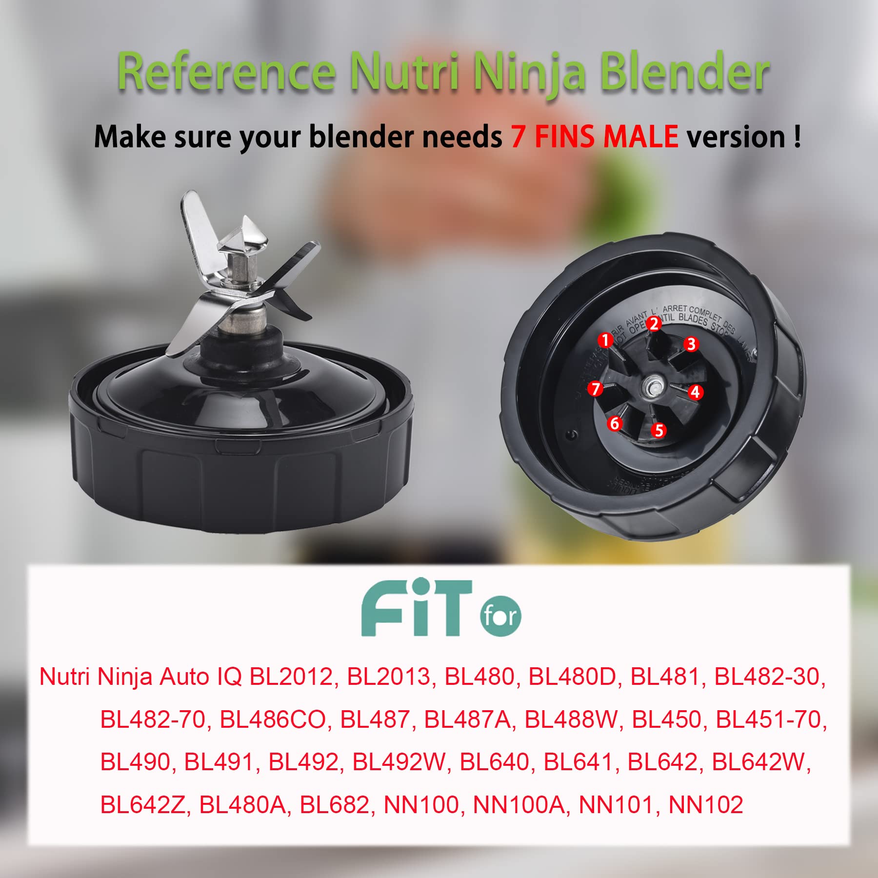 [Upgraded] Replacement 24oz Nutri Ninja Blender Cup, 24oz Cups with 7 Fins Replacement Extractor Blade Parts fit Ninja Auto iQ BL682-30 BL642-30 BL450-30 BL455-30 BL456-30 BL482-30 BL687CO-30 etc.