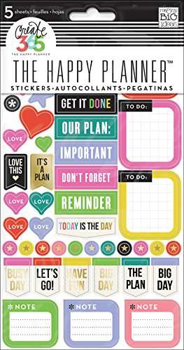 Happy Planner Stickers, 9-1/8" x 4-13/16", Everyday Reminders, Pack Of 5 Sticker Sheets