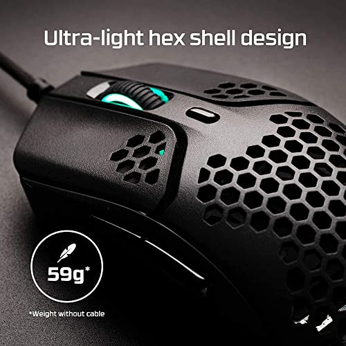 HyperX Pulsefire Haste β Gaming Mouse β Ultra-Lightweight, 59g, Honeycomb Shell, Hex Design, HyperFlex USB Cable, Up to 16000 DPI, 6 Programmable Buttons - Black/Red
