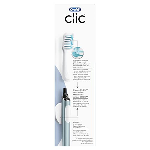 Oral-B Clic Manual Toothbrush (Aqua) with 2 Replaceable Brush Heads and Magnetic Brush Mount