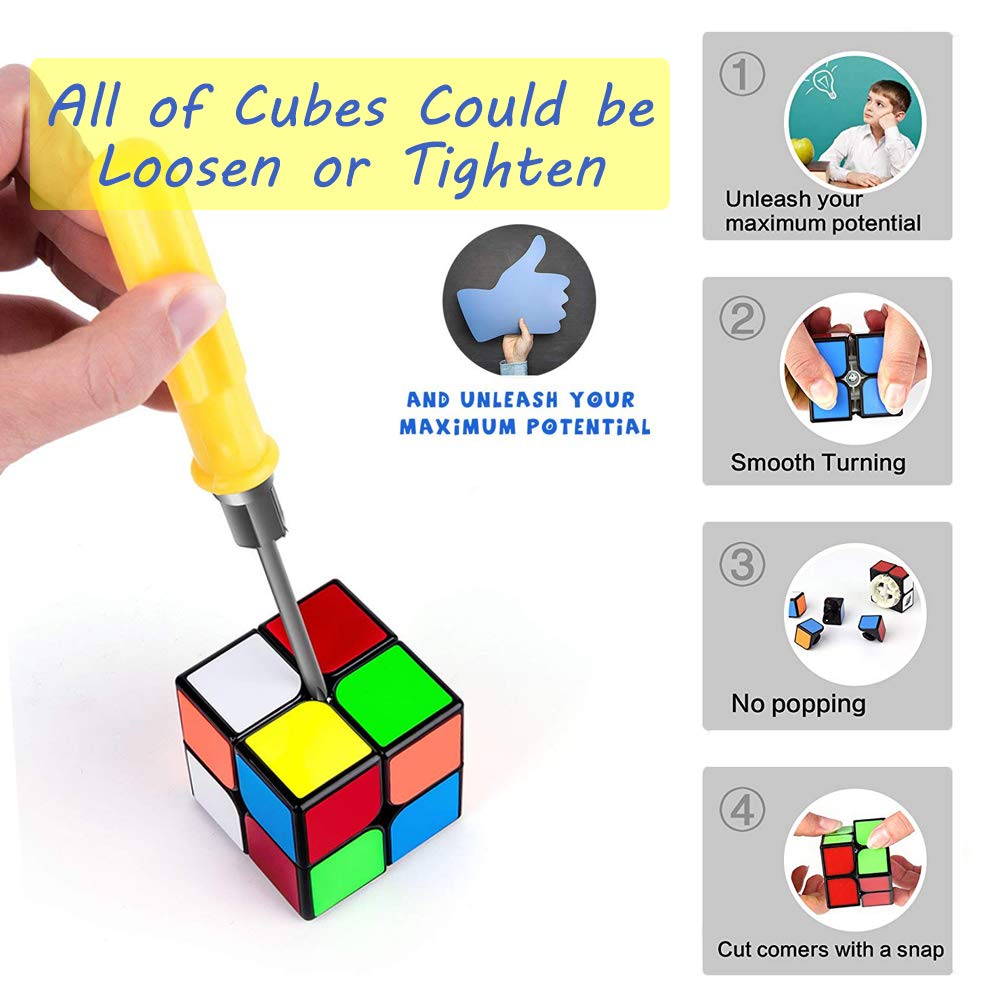 ROXENDA Speed Cube Set, Magic Cube Set of 2x2x2 3x3x3 Pyramid Cube Smooth Puzzle Cube (Black)