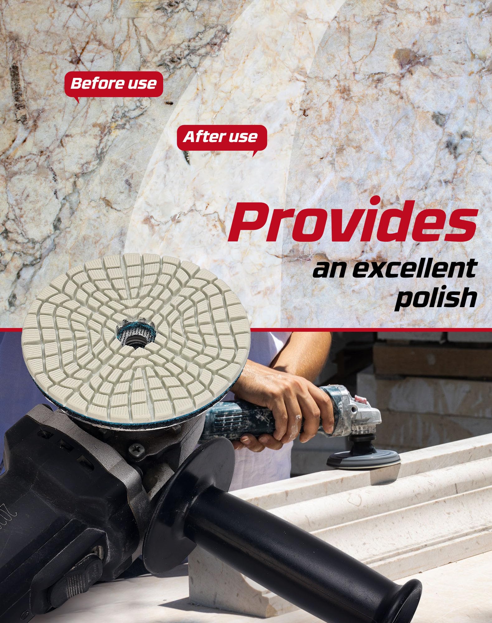 Casaverde 3-Step Diamond Polishing Pads 4" Wet Granite Polishing Pads for Granite,Marble and Engineered Stone Surfaces