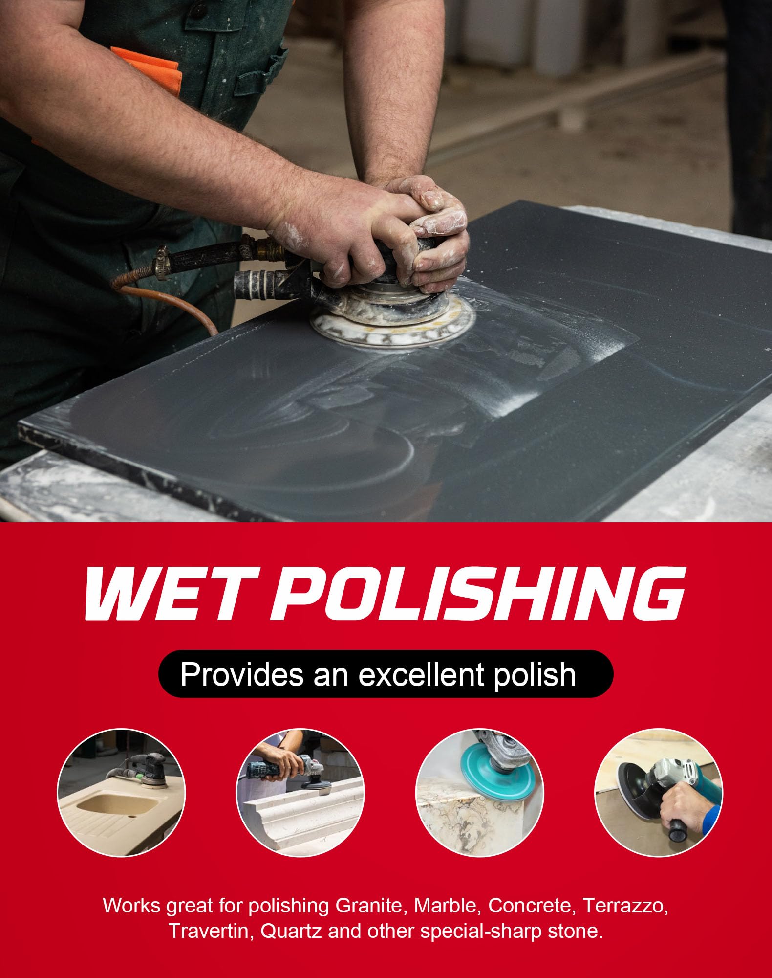 Casaverde 3-Step Diamond Polishing Pads 4" Wet Granite Polishing Pads for Granite,Marble and Engineered Stone Surfaces