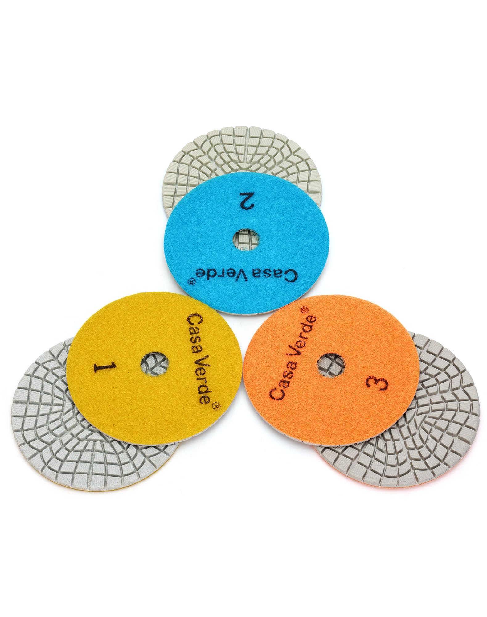Casaverde 3-Step Diamond Polishing Pads 4" Wet Granite Polishing Pads for Granite,Marble and Engineered Stone Surfaces
