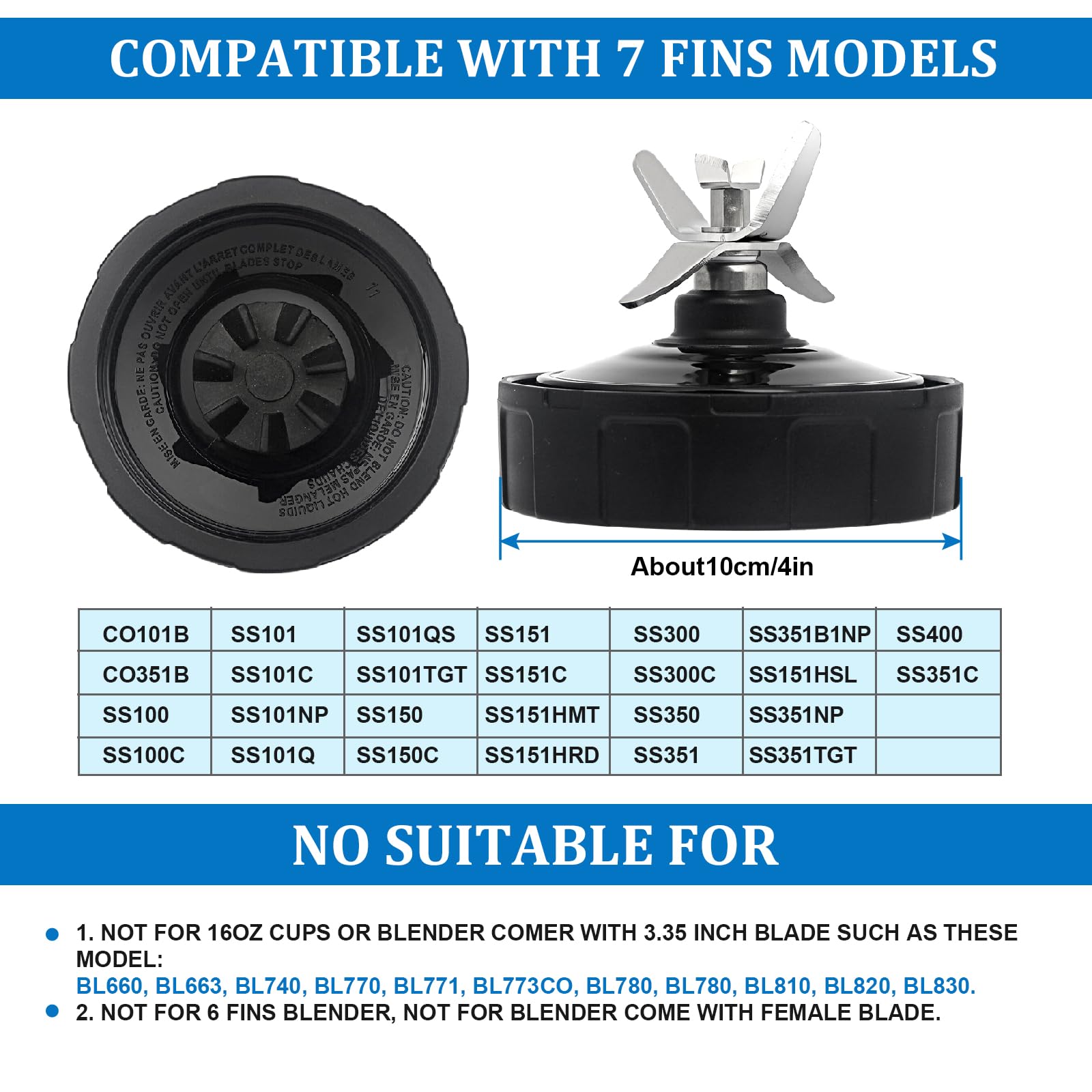 SS101 Blender Blade Replacement for Ninja, 7-Fins Blender Blade Compatible with Nutri Ninja Foodi Power Blender SS150,SS151,SS300, SS350,SS351, SS351TGT, CO351B, SS100, SS101, SS101C, CO101B