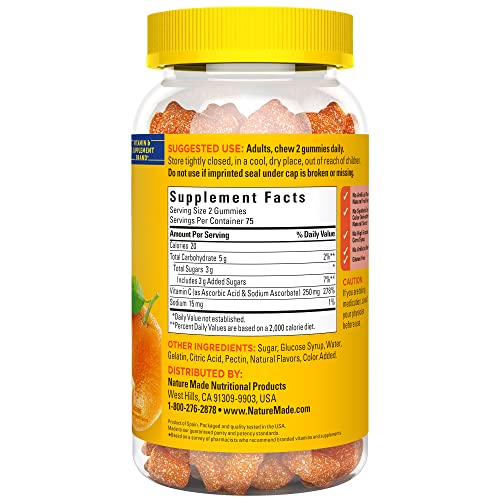 Nature Made Vitamin C 250 mg, Dietary Supplement for Immune Support, 150 Gummies, 75 Day Supply