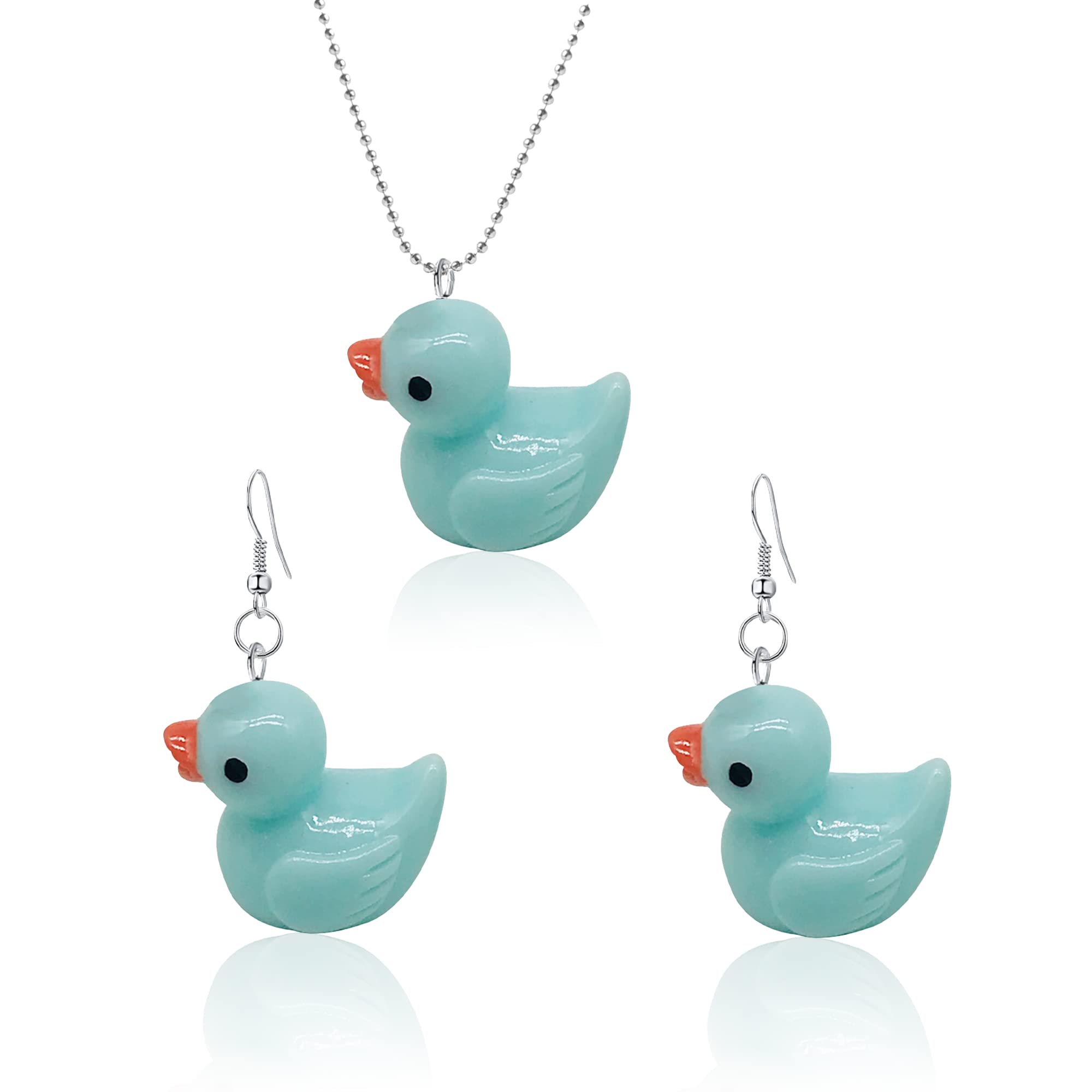 GBAHFY Rubber Unique Personalized Yellow Duck Earring lightweight Funny Cute Duck Dangle Drop Earrings Necklace Set for Women Charming Jewelry Gift (Green)