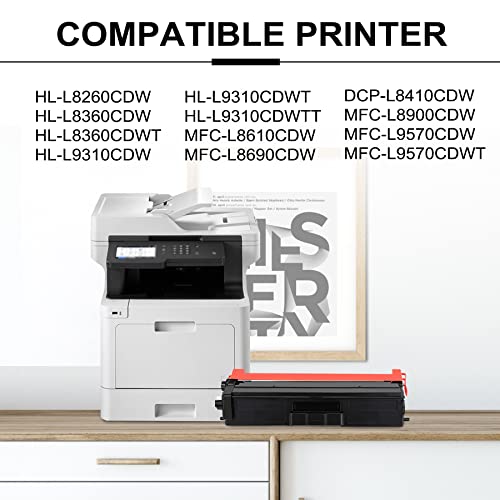 TN-433 TN433 Toner Cartridge 4-Pack High Yield (BK/C/M/Y) Compatible Replacement for Brother TN433BK, TN433C, TN433M, TN433Y HL-L8260CDW HL-L8360CDW MFC-L8610CDW MFC-L8900CDW Printer