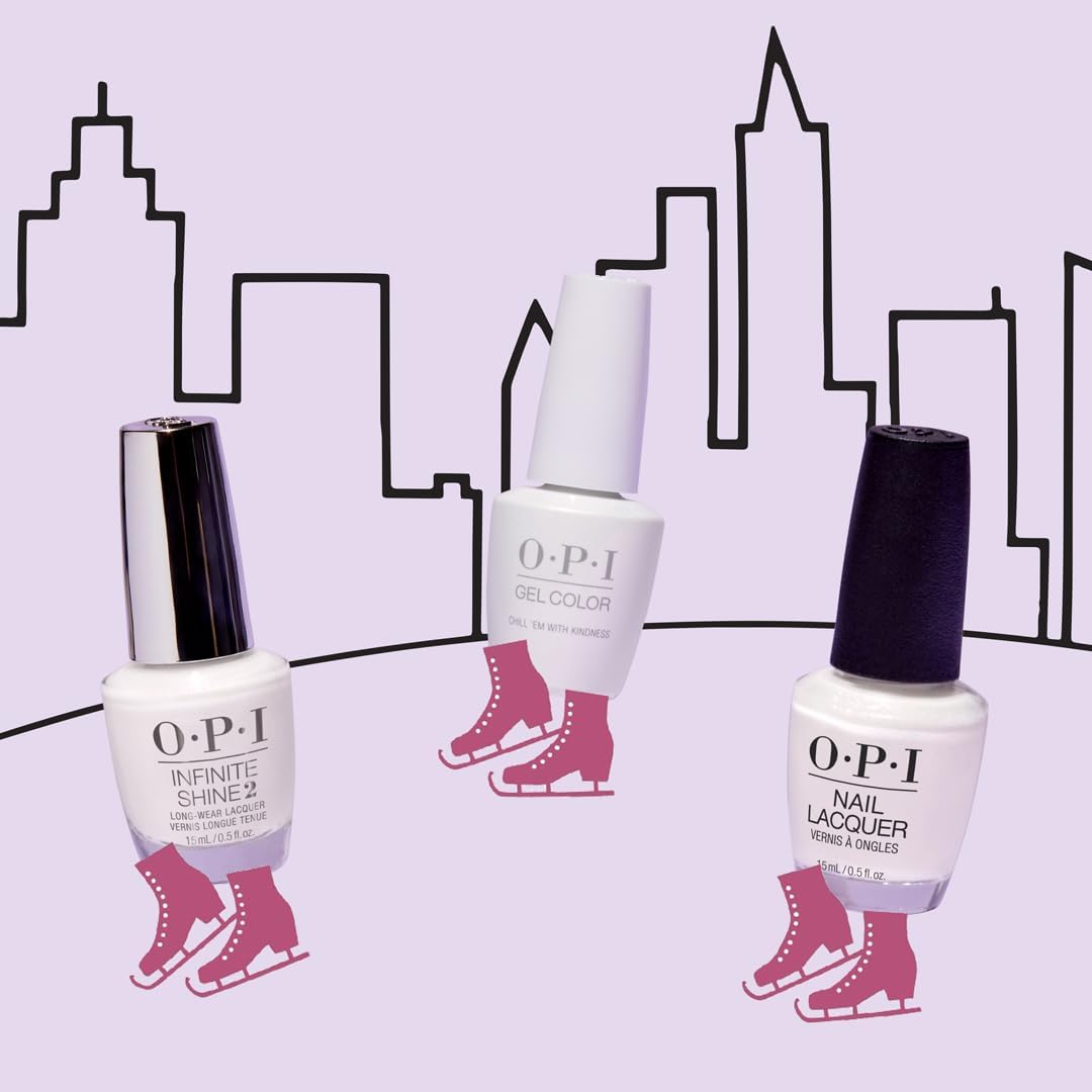 OPI Nail Lacquer, Opaque Shimmer Finish White Nail Polish, Up to 7 Days of Wear, Chip Resistant & Fast Drying, Holiday 2023 Collection, Terribly Nice, Chill 'Em With Kindness, 0.5 fl oz