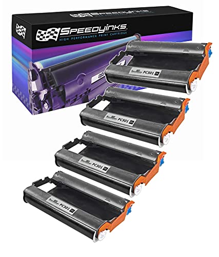 Speedy Inks Compatible Fax Cartridge with Roll Replacement for Brother PC301 (4-Pack)