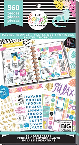 me & my BIG ideas Sticker Value Pack - The Happy Planner Scrapbooking Supplies - 30 Sheets of Stickers - Pastel Tropics Theme - Multi-Color Stickers - Great for Projects & Albums - 560 Stickers Total