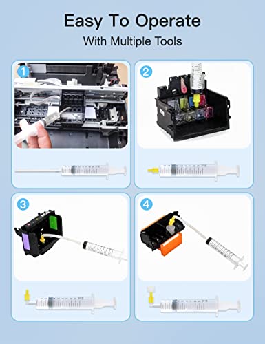 Mars Online Printhead Cleaning Kit Inkjet Printer Head Cleaner Compatible for HP/Epson/Brother/Canon 8600 8610 8035 8710 6700 6900 / Epson 1430 2720 et-2720 et-2750, 100ML, Kit 3