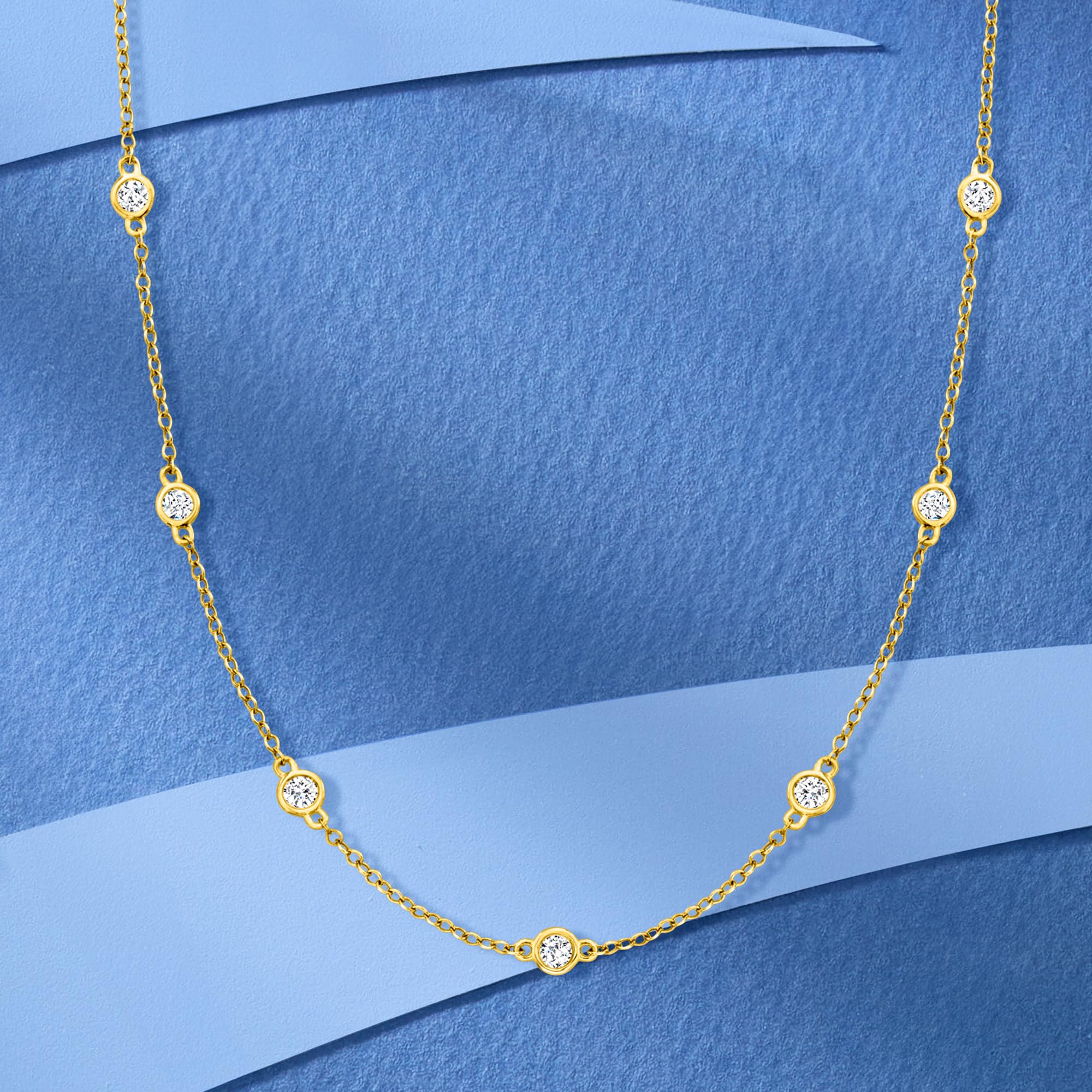 Ross-Simons 14kt Gold Bezel-Set Diamond Station Necklace