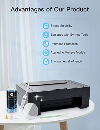 Mars Online Printhead Cleaning Kit Inkjet Printer Head Cleaner Compatible for HP/Epson/Brother/Canon 8600 8610 8035 8710 6700 6900 / Epson 1430 2720 et-2720 et-2750, 100ML, Kit 3