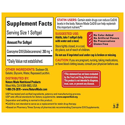 Nature Made CoQ10 200 mg, Dietary Supplement for Heart Health Support, 105 Softgels, 105 Day Supply