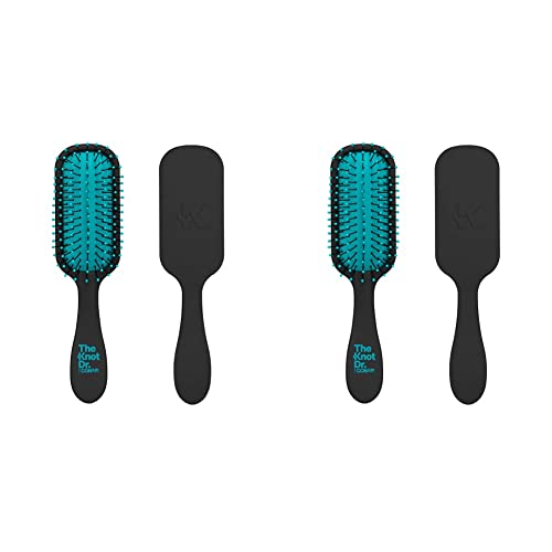 The Knot Dr. for Conair Mini Hair Brush, Wet and Dry Detangler with Storage Case, Removes Knots and Tangles, For All Hair Types, Blue (Pack of 2)