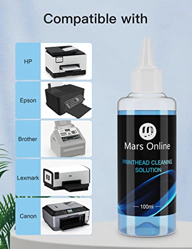 Mars Online Printhead Cleaning Kit Inkjet Printer Head Cleaner Compatible for HP/Epson/Brother/Canon 8600 8610 8035 8710 6700 6900 / Epson 1430 2720 et-2720 et-2750, 100ML, Kit 3