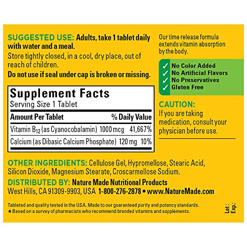 Nature Made Vitamin B12 1000 mcg, Dietary Supplement For Energy Metabolism Support, 160 Time Release Tablets, 160 Day Supply