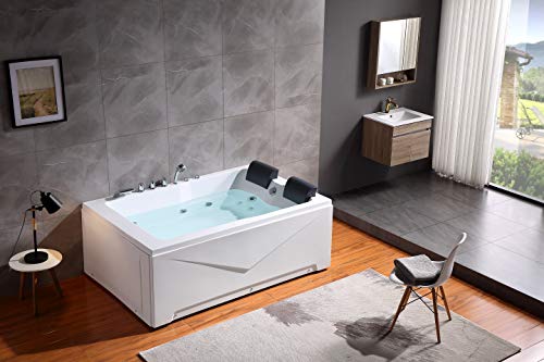 Empava 71 in. Acrylic Alcove Whirlpool Bathtub - Hydromassage Rectangular Jetted Soaking Tub with Right Side Drain - 3-Side Apron - Waterfall Faucet , White