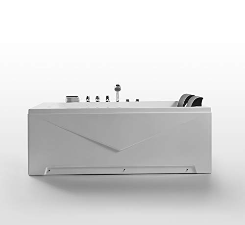 Empava 71 in. Acrylic Alcove Whirlpool Bathtub - Hydromassage Rectangular Jetted Soaking Tub with Right Side Drain - 3-Side Apron - Waterfall Faucet , White