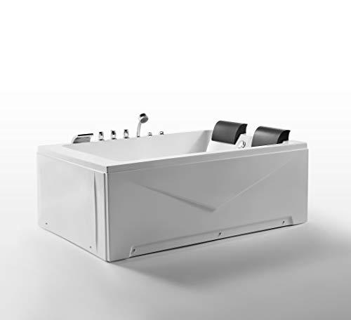 Empava 71 in. Acrylic Alcove Whirlpool Bathtub - Hydromassage Rectangular Jetted Soaking Tub with Right Side Drain - 3-Side Apron - Waterfall Faucet , White
