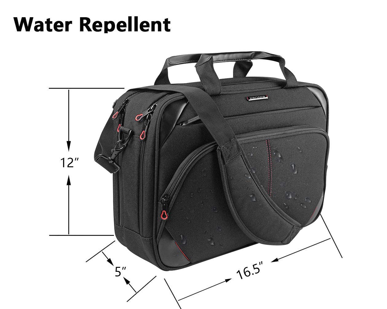 KROSER Laptop Bag 15.6 Inch Laptop Briefcase Laptop Messenger Bag Water Repellent Computer Case Laptop Shoulder Bag Durable Tablet Sleeve with RFID Pockets for Business/College/Women/Men-Black/Red