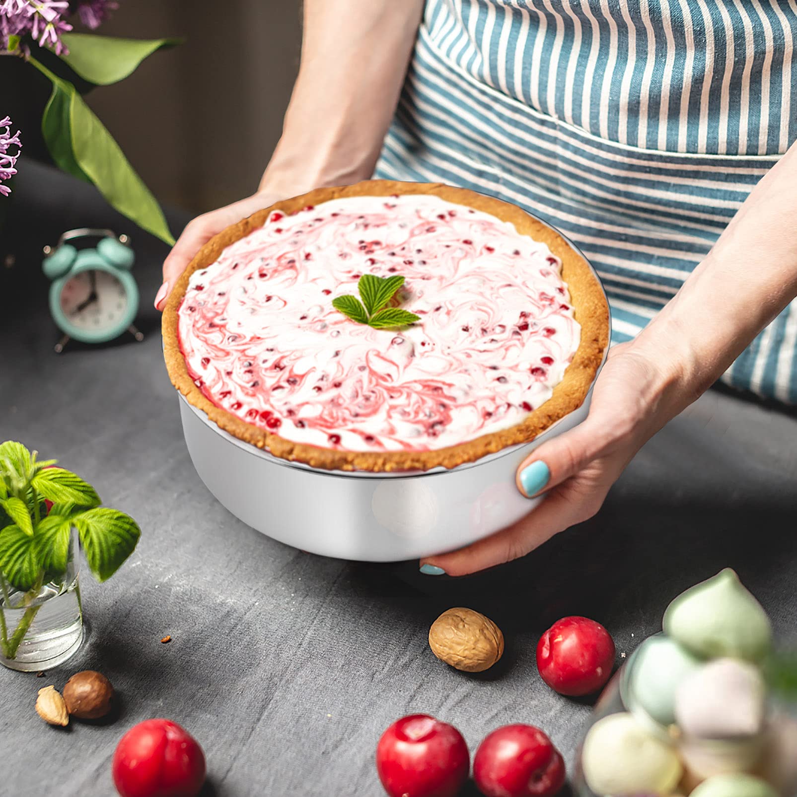 TeamFar Cake Pans, 2 PCS Stainless Steel Round 3 Inch Deep Baking Cake Pans for Wedding Birthday Party, Non-Toxic & Heavy Duty, Deep Wall & Straight Side, Dishwasher Safe