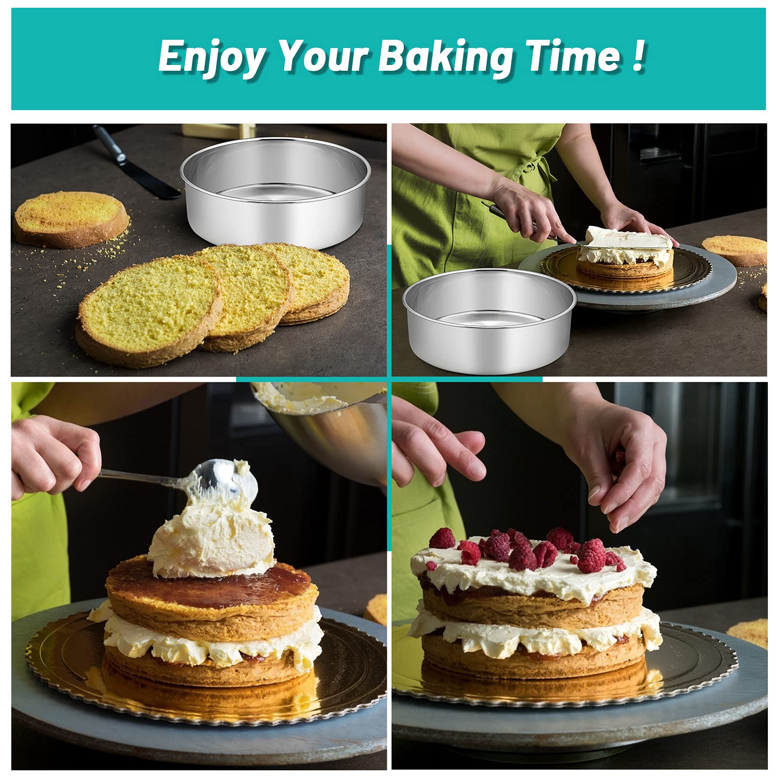 TeamFar Cake Pans, 2 PCS Stainless Steel Round 3 Inch Deep Baking Cake Pans for Wedding Birthday Party, Non-Toxic & Heavy Duty, Deep Wall & Straight Side, Dishwasher Safe