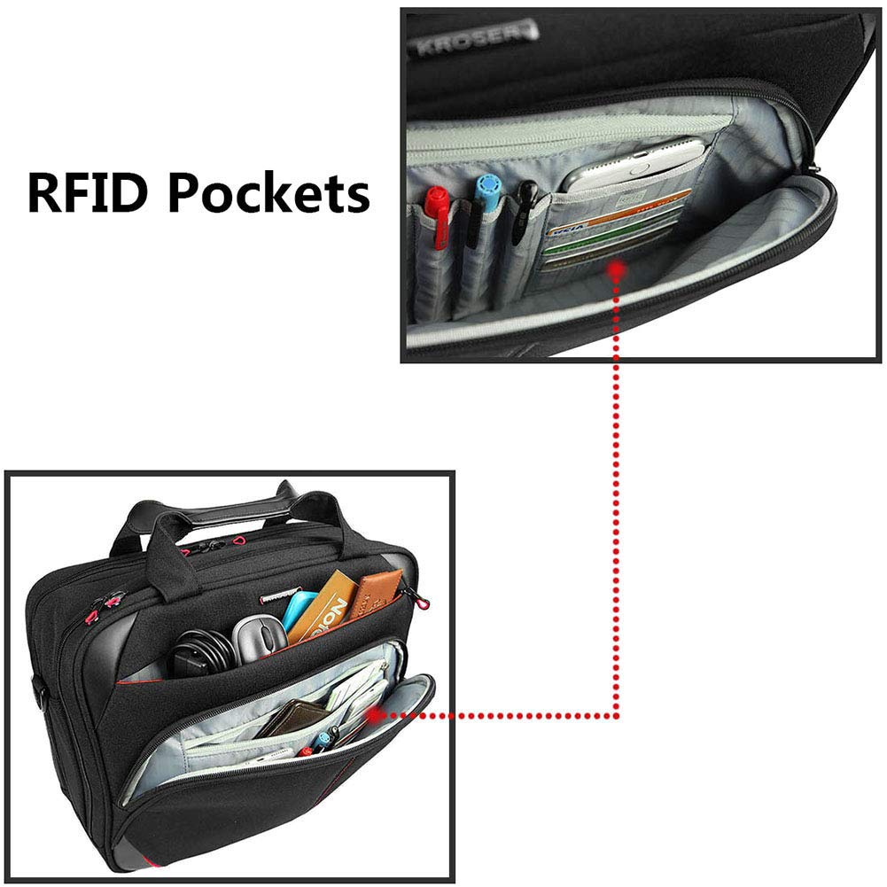 KROSER Laptop Bag 15.6 Inch Laptop Briefcase Laptop Messenger Bag Water Repellent Computer Case Laptop Shoulder Bag Durable Tablet Sleeve with RFID Pockets for Business/College/Women/Men-Black/Red
