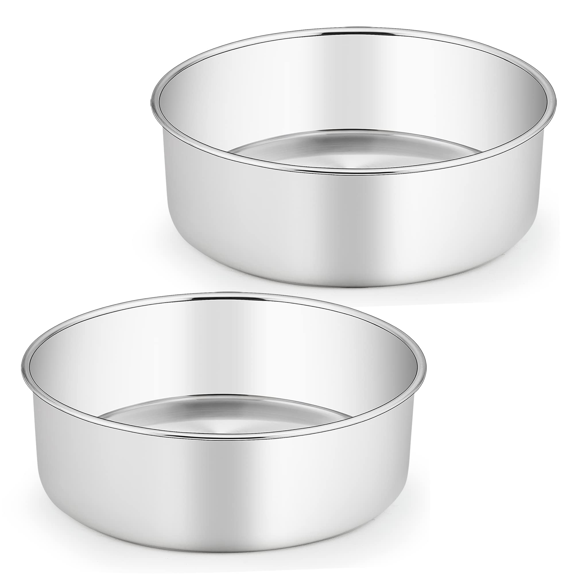 TeamFar Cake Pans, 2 PCS Stainless Steel Round 3 Inch Deep Baking Cake Pans for Wedding Birthday Party, Non-Toxic & Heavy Duty, Deep Wall & Straight Side, Dishwasher Safe