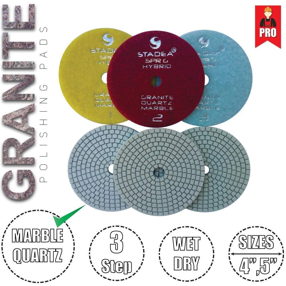 Stadea PPH101S 4" Diamond Polishing Pads Three 3-Step Set Wet Dry Pads For Granite Glass Quartz Polishing