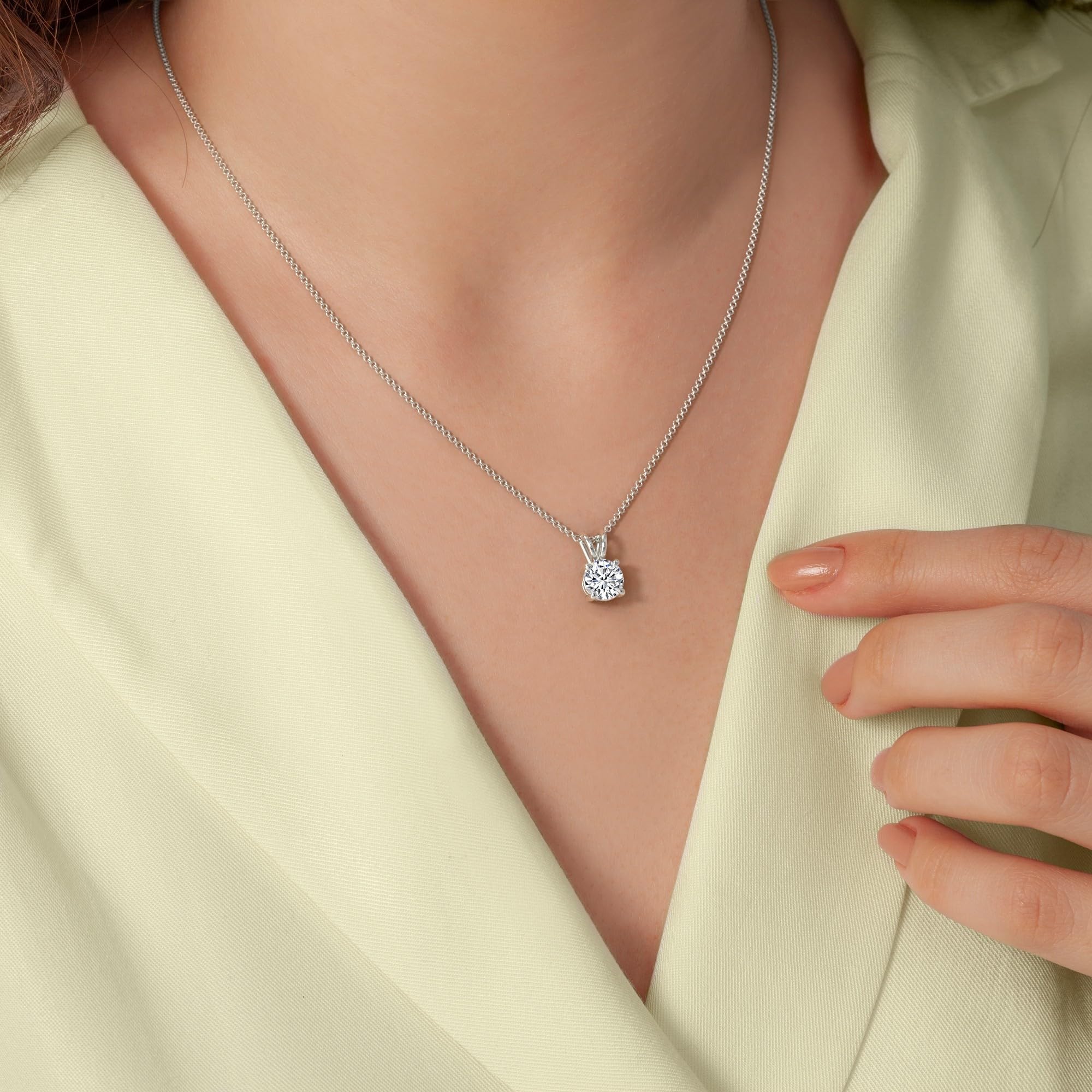 1 1/2 Carat LAB GROWN Round Cut Diamond Solitaire Pendant IGI Certified 14K White Gold 4 Prong Diamond Pendant Necklace For Women (E-F-G, VS1-VS2, 1.50 c.t.w)