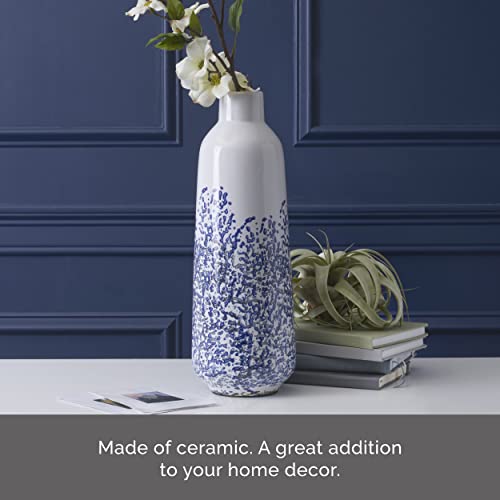 Scott Living Blue and White Ceramic Vase, for Use with Faux or Dried Flowers, 4.92x4.92x14.96 Inch