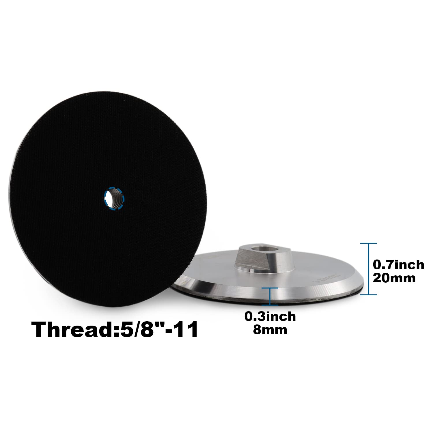 YDROWN 5 Inch Aluminium Backer Pad for Diamond Polishing Pad Holder Hook and Loop Connector 5/8-11 Thread (5 Inch)