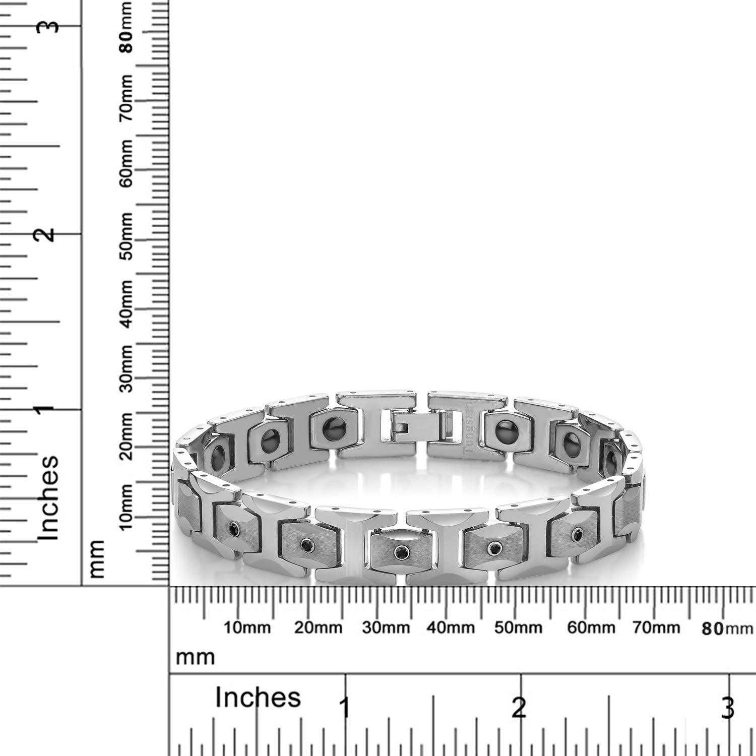 Gem Stone King Men’s Shiny Polished Tungsten Carbide Black Diamond Bracelet Matte Finished Inner Links (0.18 Cttw, 8 Inches in Length with Safety Clasp)