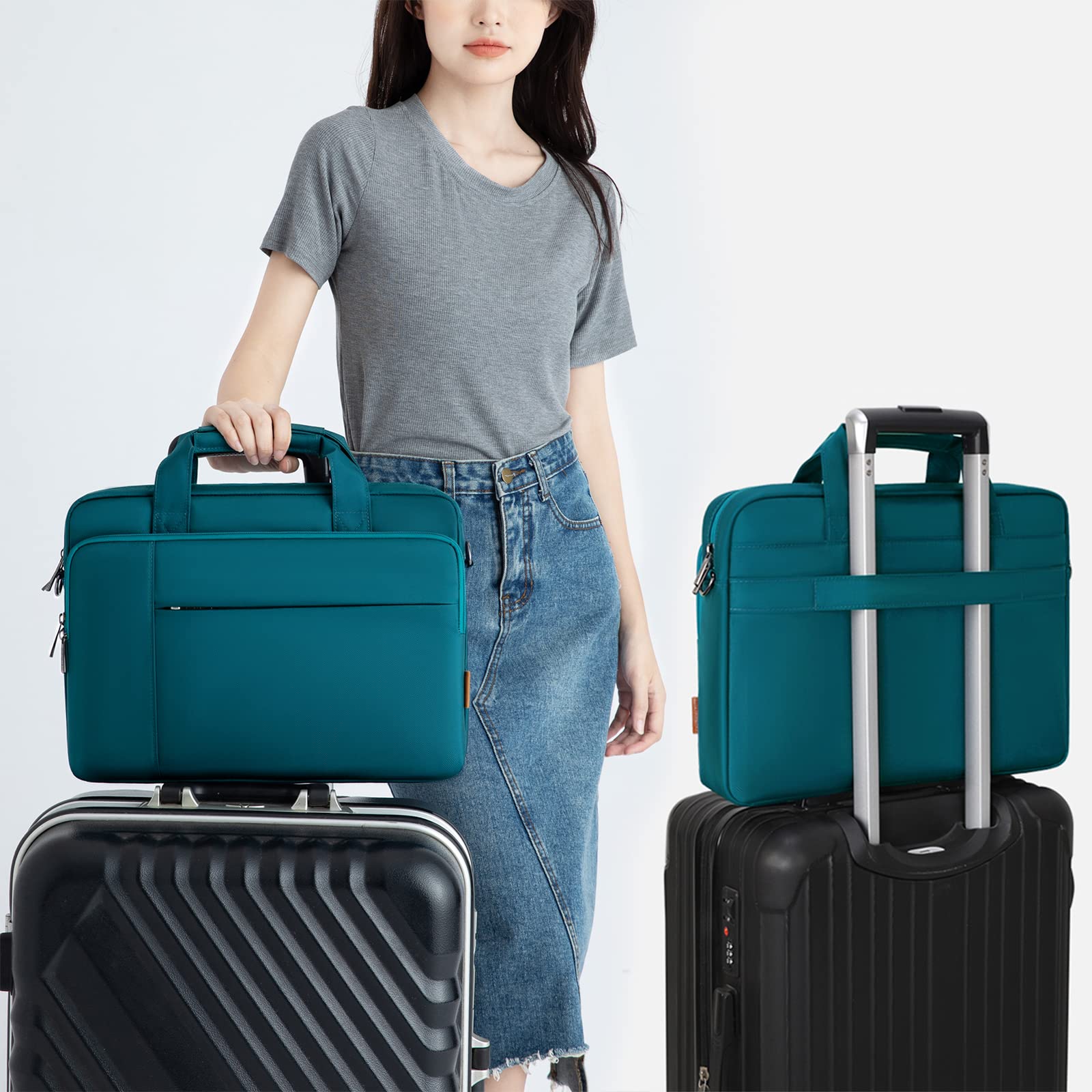 DOMISO 17.3 inch Laptop Bag Business Briefcase Water-resistant Notebook Messenger Shoulder Bag for 17.3" Macbook Pro 17/Dell/MSI GS73VR Stealth Pro/Lenovo IdeaPad/HP Envy,Turquoise