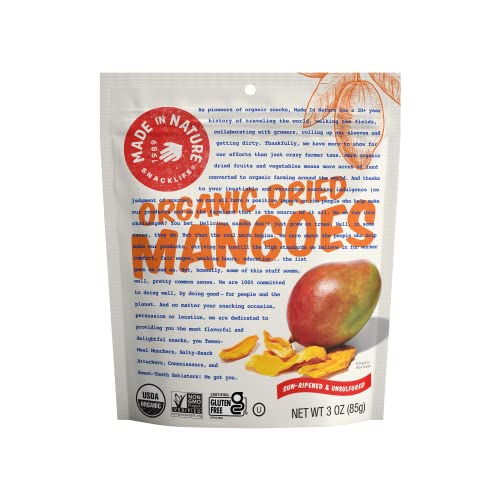 Made in Nature Organic Dried Fruit, Mangoes, 3oz Bags (6 Count) – Non-GMO, Unsulfured Vegan Snack