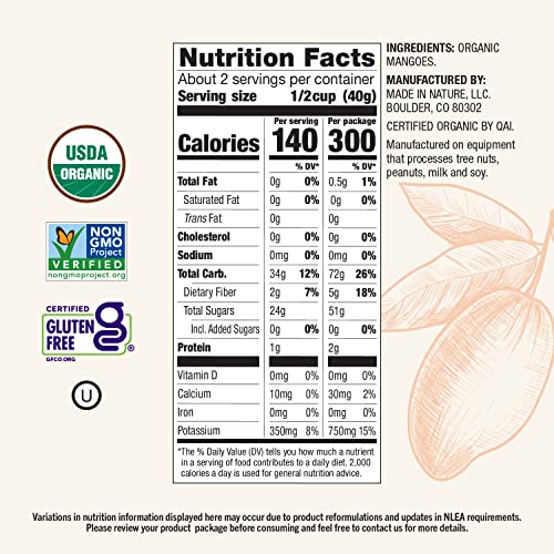 Made in Nature Organic Dried Fruit, Mangoes, 3oz Bags (6 Count) β Non-GMO, Unsulfured Vegan Snack
