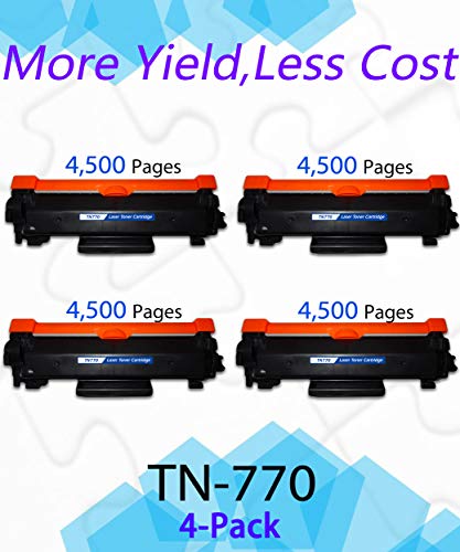 (4-Pack, Super High Yield) Compatible TN770 Toner Cartridge TN-770 Used for MFC-L2750DW L2750DWXL HL-L2370DW L2370DWXL Printer, Sold by EasyPrint