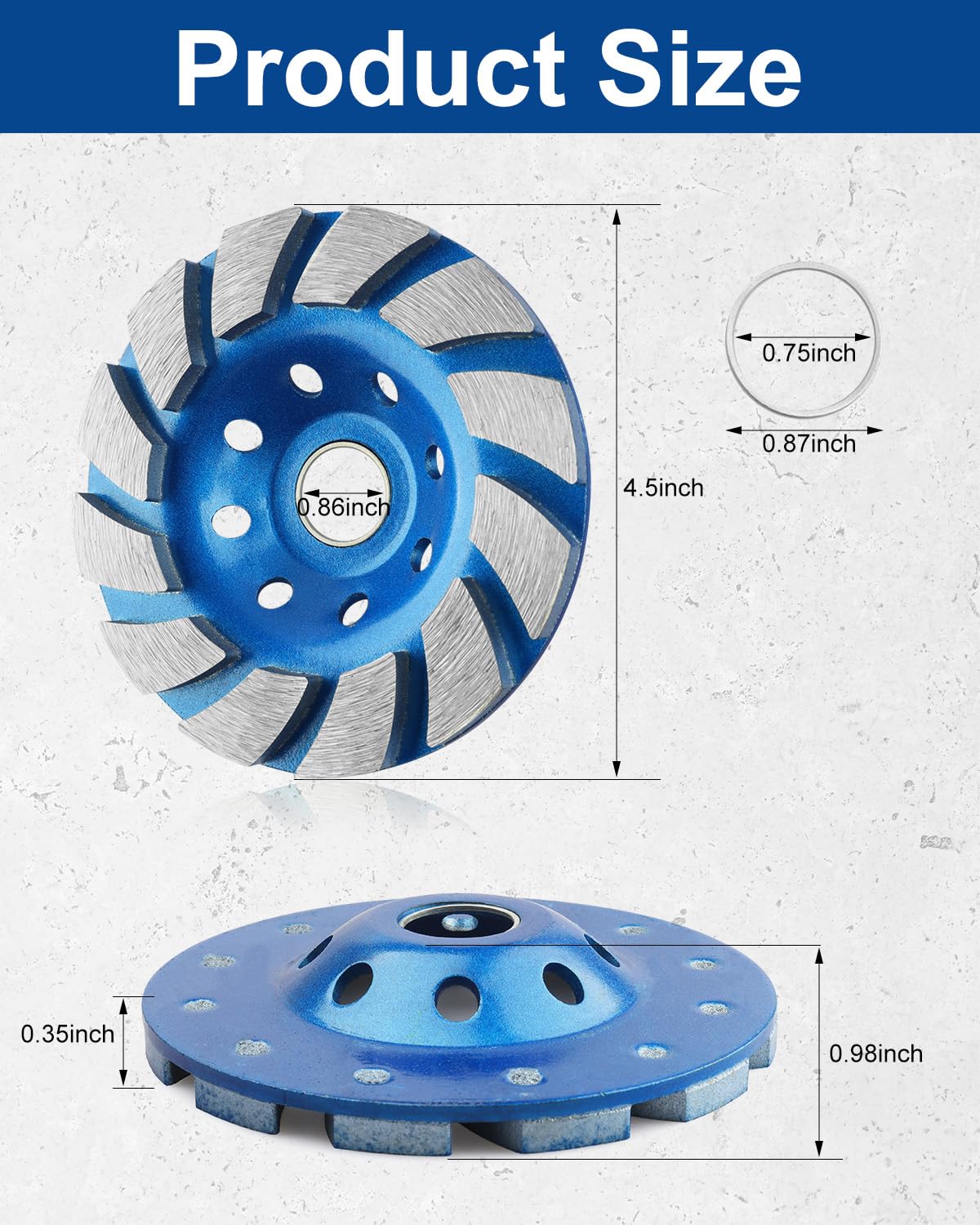 AOKLIT Diamond Concrete Grinding Wheel 4 1/2 inch, 12-Segment Concrete Grinding Wheel Disc for Angle Grinder Polishing and Cleaning Stone Concrete Surface, Stones, Cement, Marble