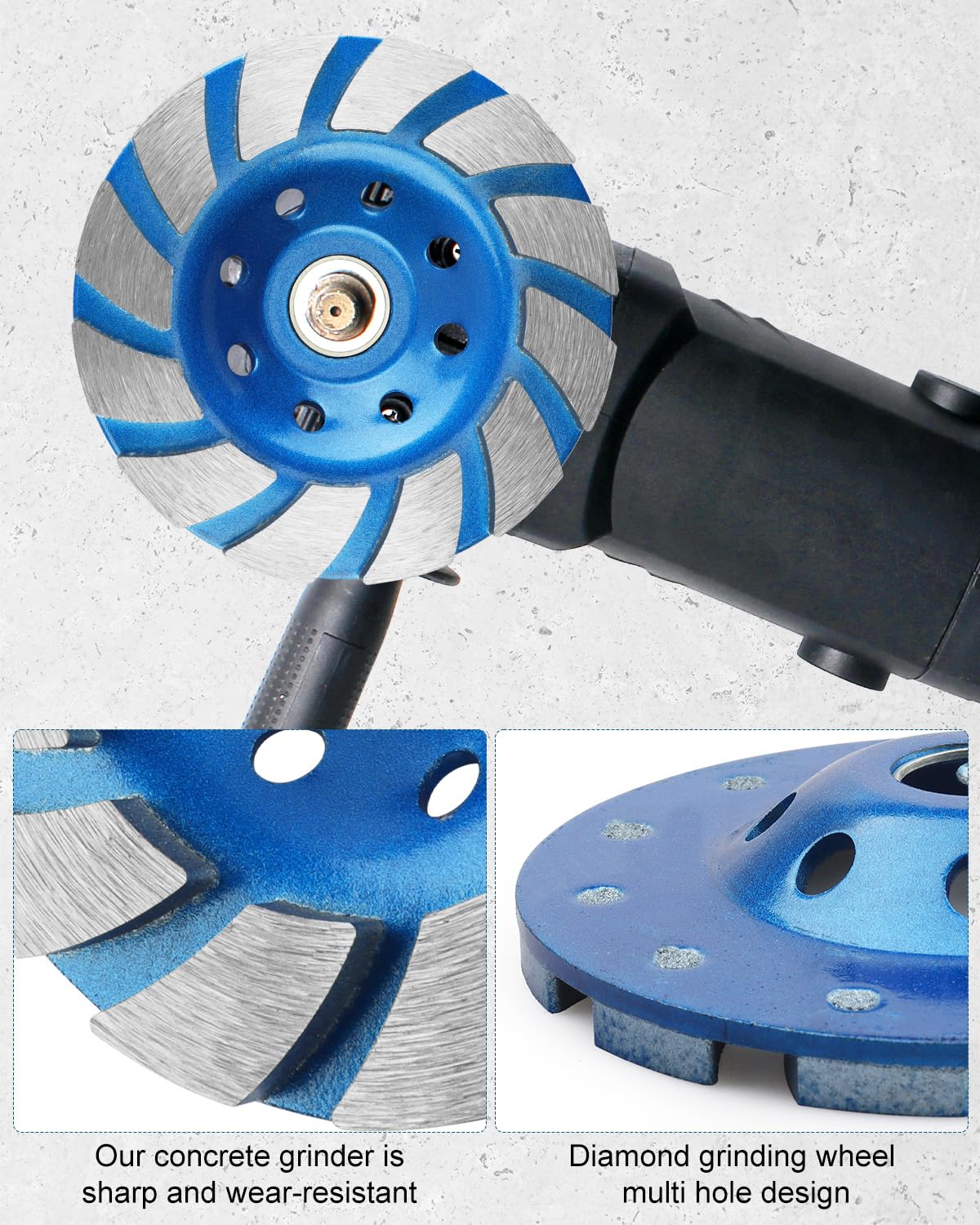 AOKLIT Diamond Concrete Grinding Wheel 4 1/2 inch, 12-Segment Concrete Grinding Wheel Disc for Angle Grinder Polishing and Cleaning Stone Concrete Surface, Stones, Cement, Marble