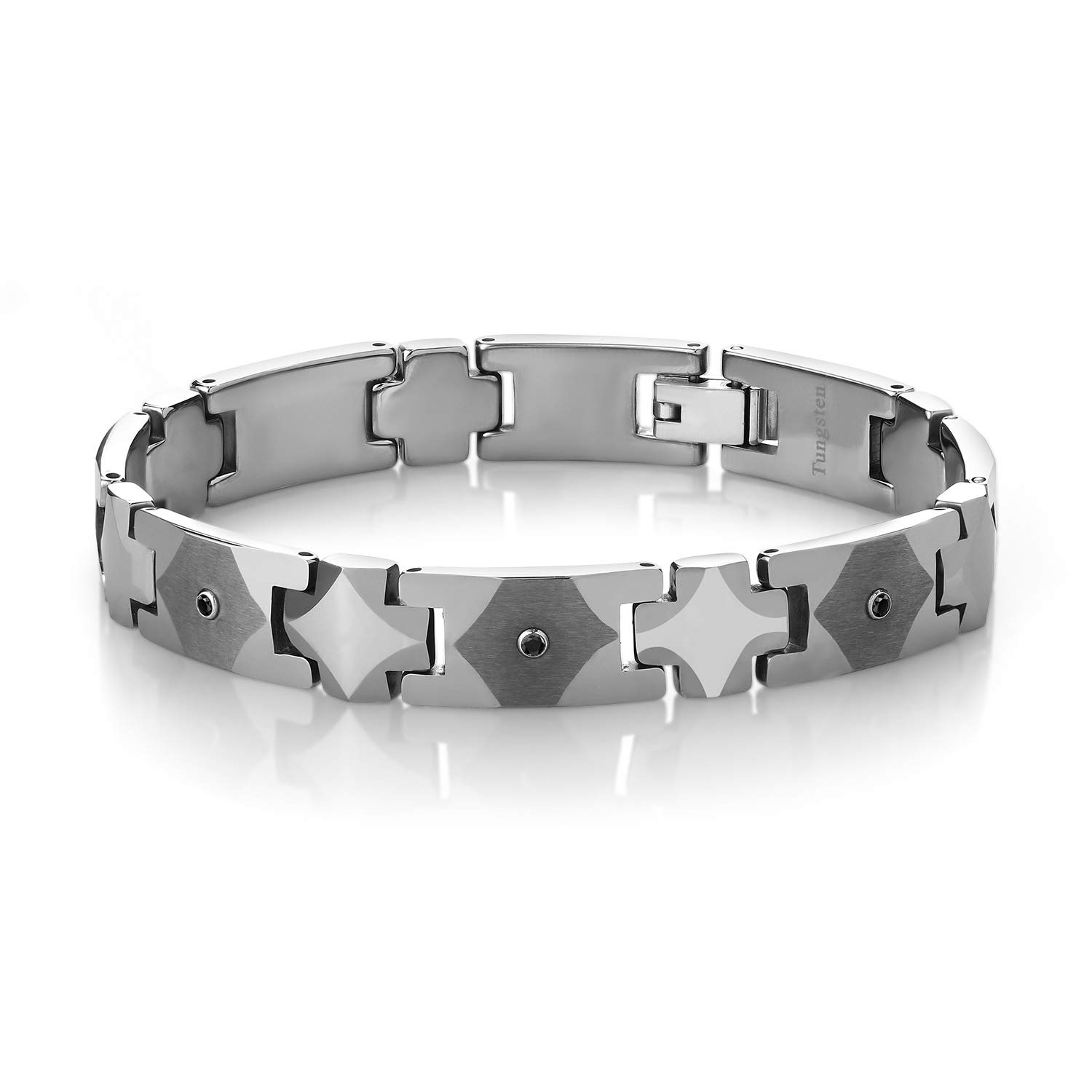 Gem Stone King Men’s Shiny Polished Tungsten Carbide Black Diamond Bracelet